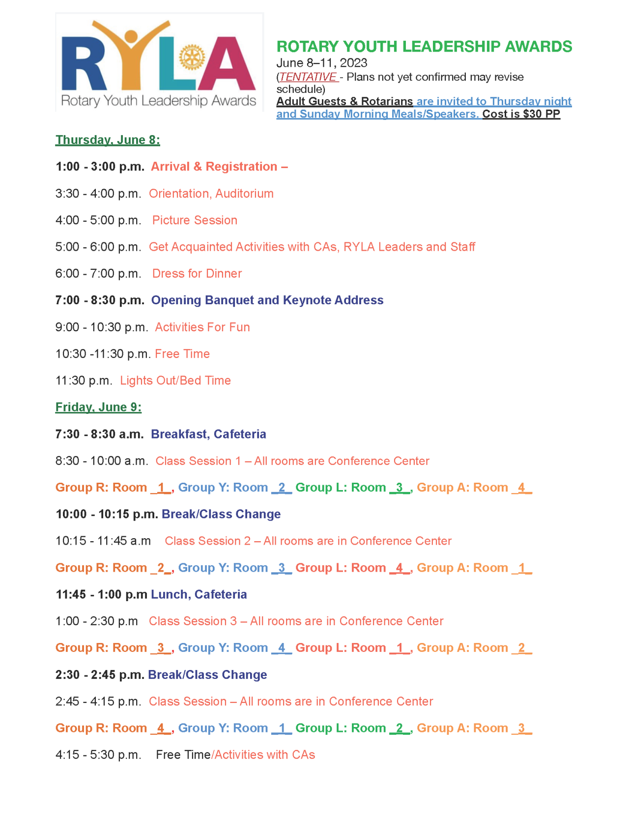 RYLA schedule | Rotary District 6920